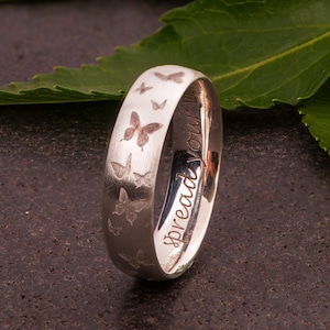 Butterflies Engraved Band, Butterfly Ring, Comfort Fit Ring ...