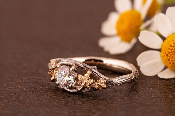 Maple Leaves Diamond Ring Moissanite Twig and Maple Leaves | Etsy