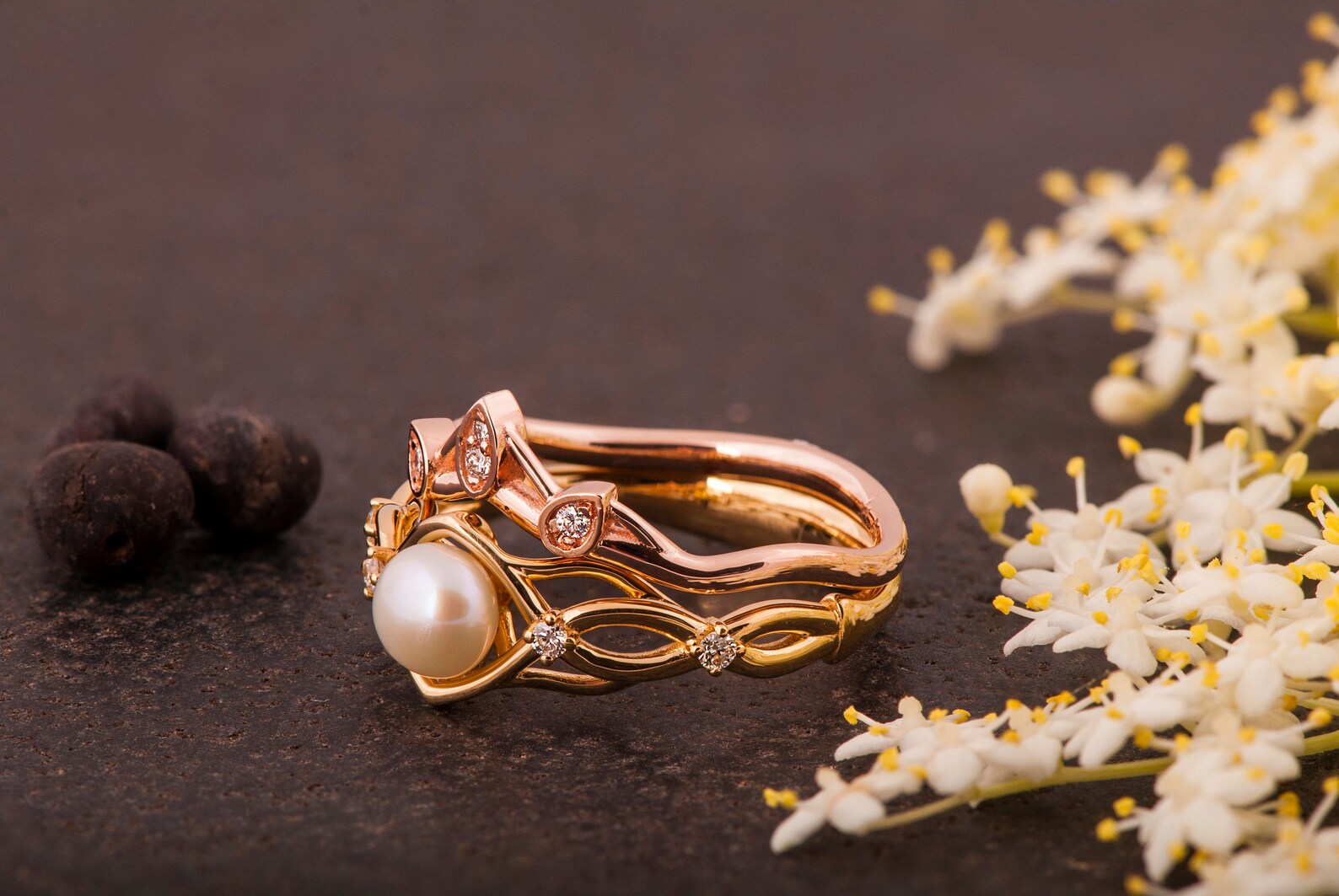 Pearl Bridal Set Pearl Engagement Ring Celtic Engagement | Etsy