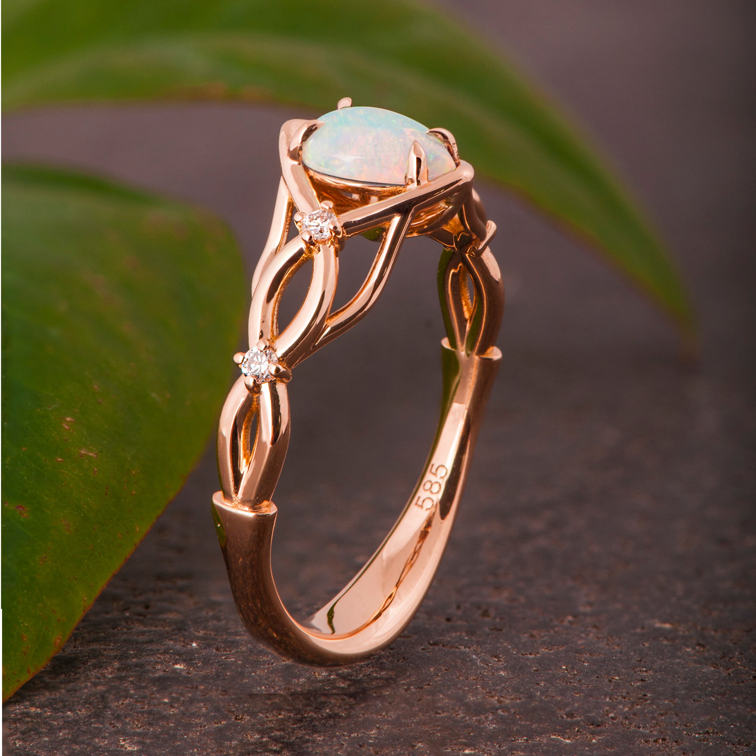 Engagement Ring: Natural Opal With Diamonds - Recycled Gold or Platinum ...