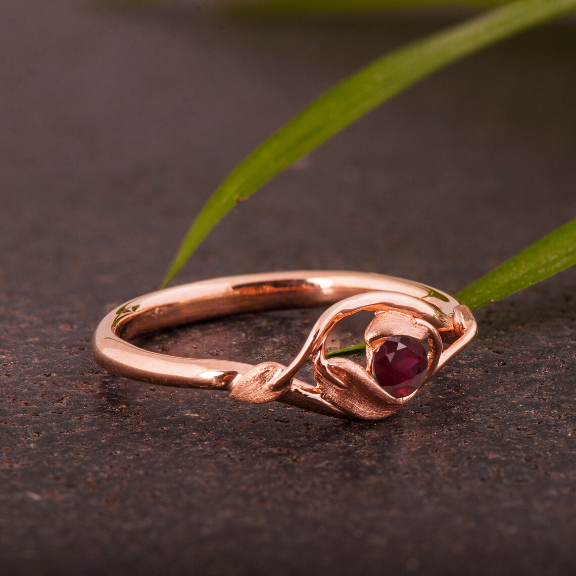 Ruby Ring, Leaves Engagement Ring - Etsy