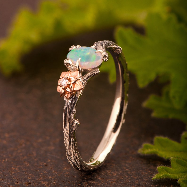 Opal Twig and Flower Ring - Etsy