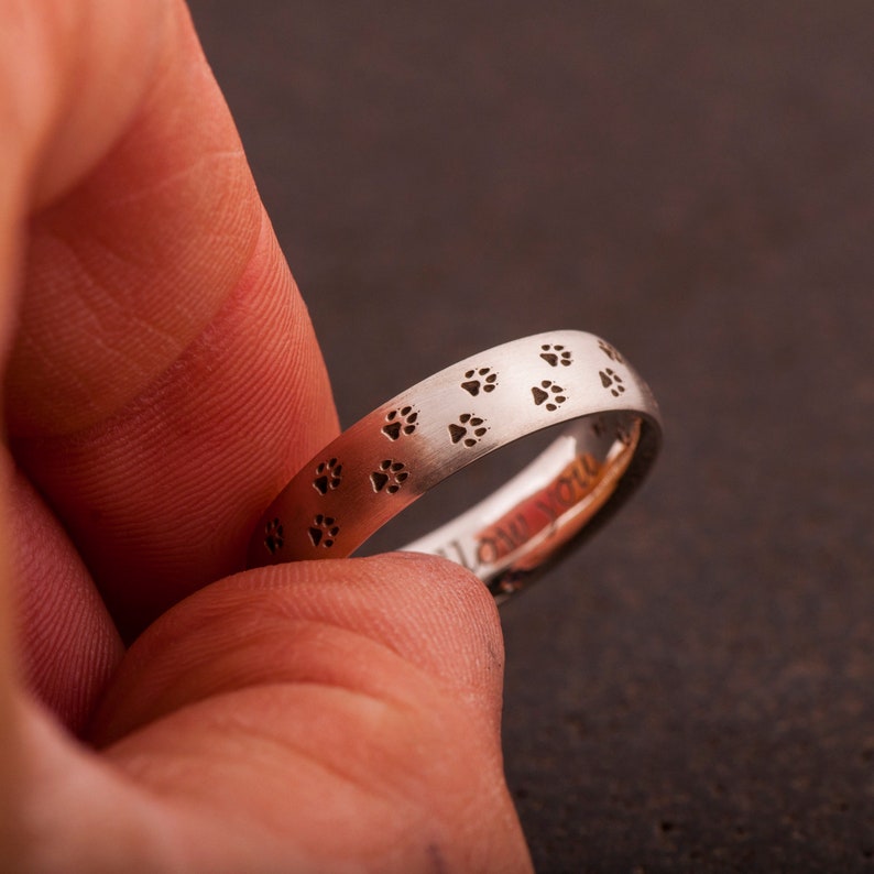 Dog Paws Engraved Band Dog Paws Ring Dog Band Comfort Fit | Etsy