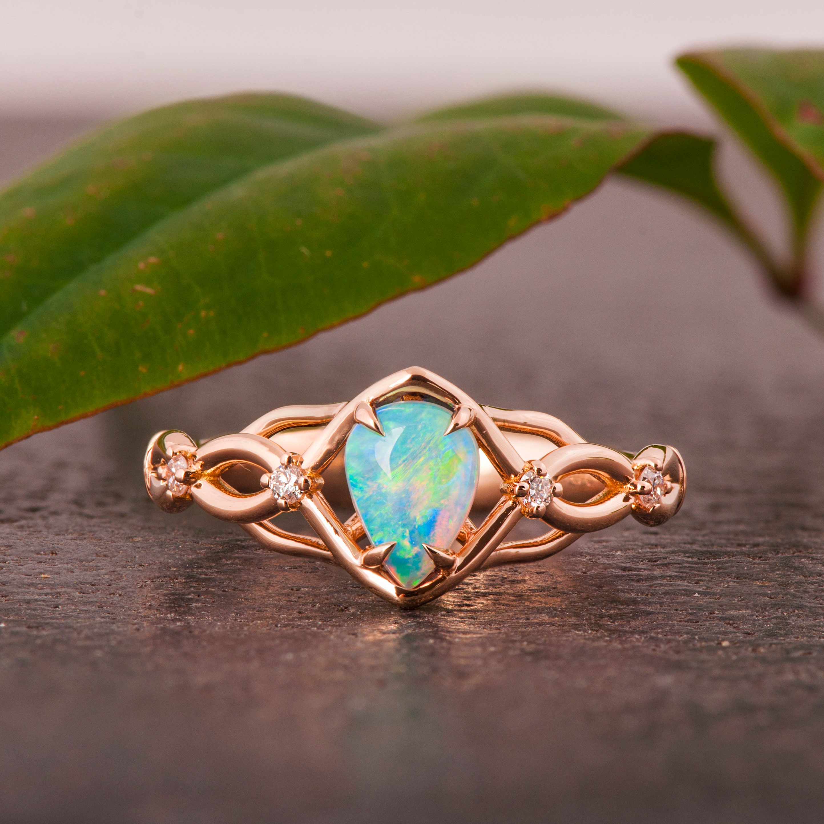 Engagement Ring: Natural Opal With Diamonds - Recycled Gold or Platinum ...