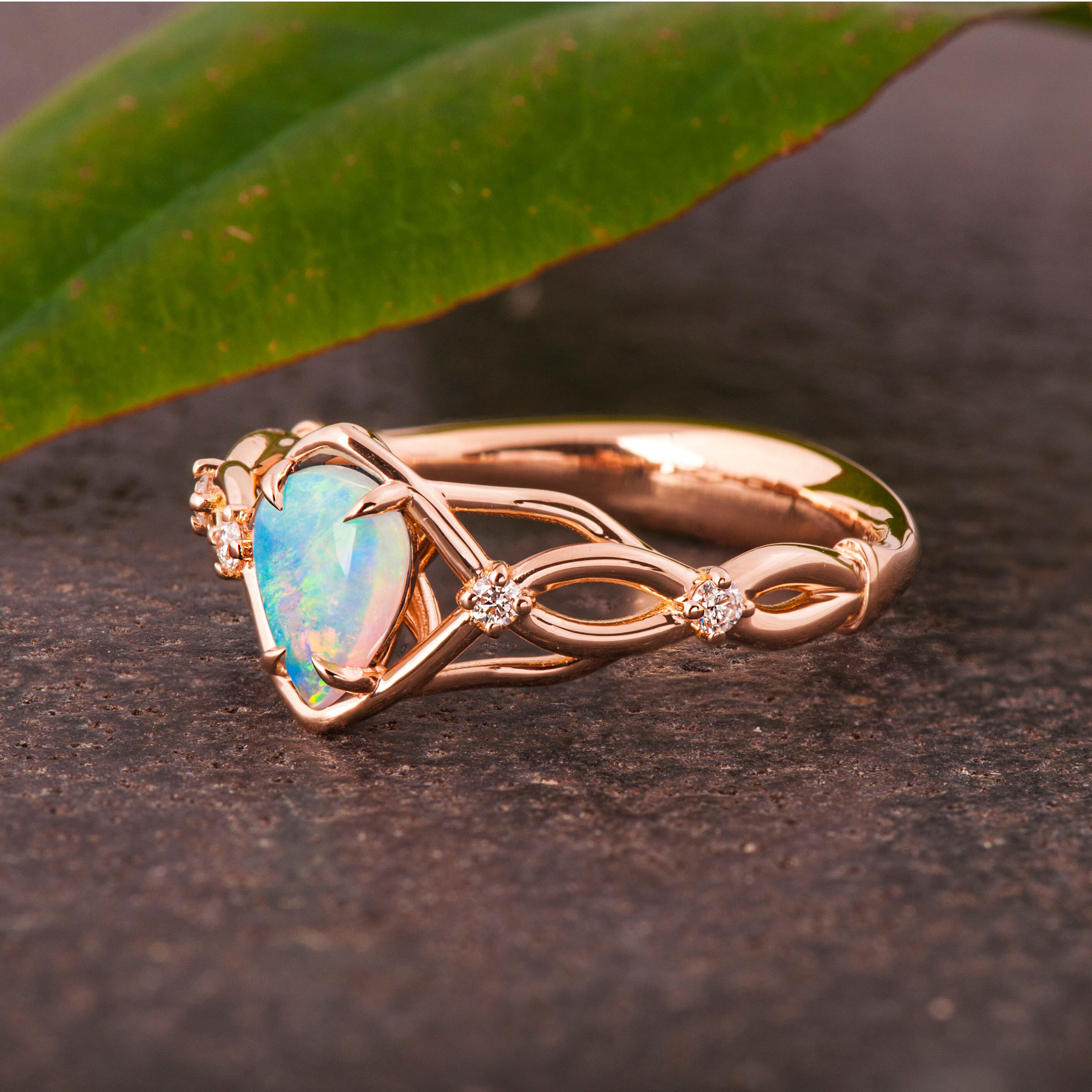 Engagement Ring: Natural Opal With Diamonds - Recycled Gold or Platinum ...