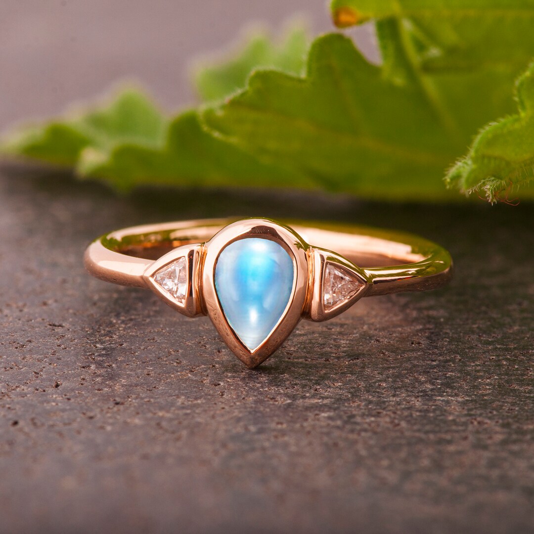 Moonstone Engagement Ring, Three Stone Moonstone Ring - Etsy