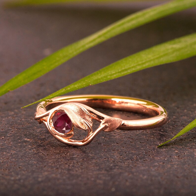 Ruby Ring, Leaves Engagement Ring - Etsy