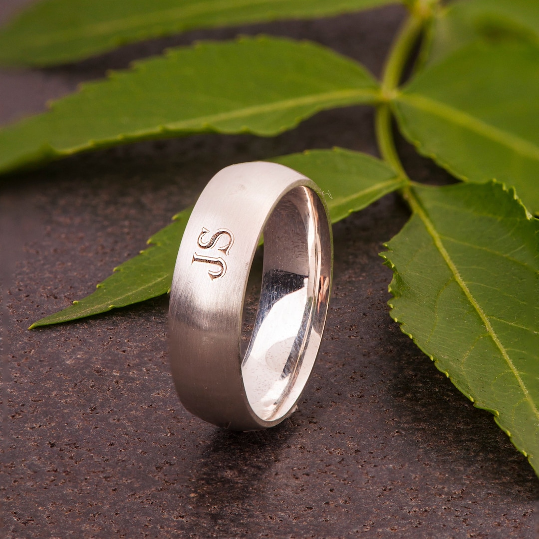 Initials Band, Platinum Name Ring, Comfort Fit Ring, Personalized Ring ...