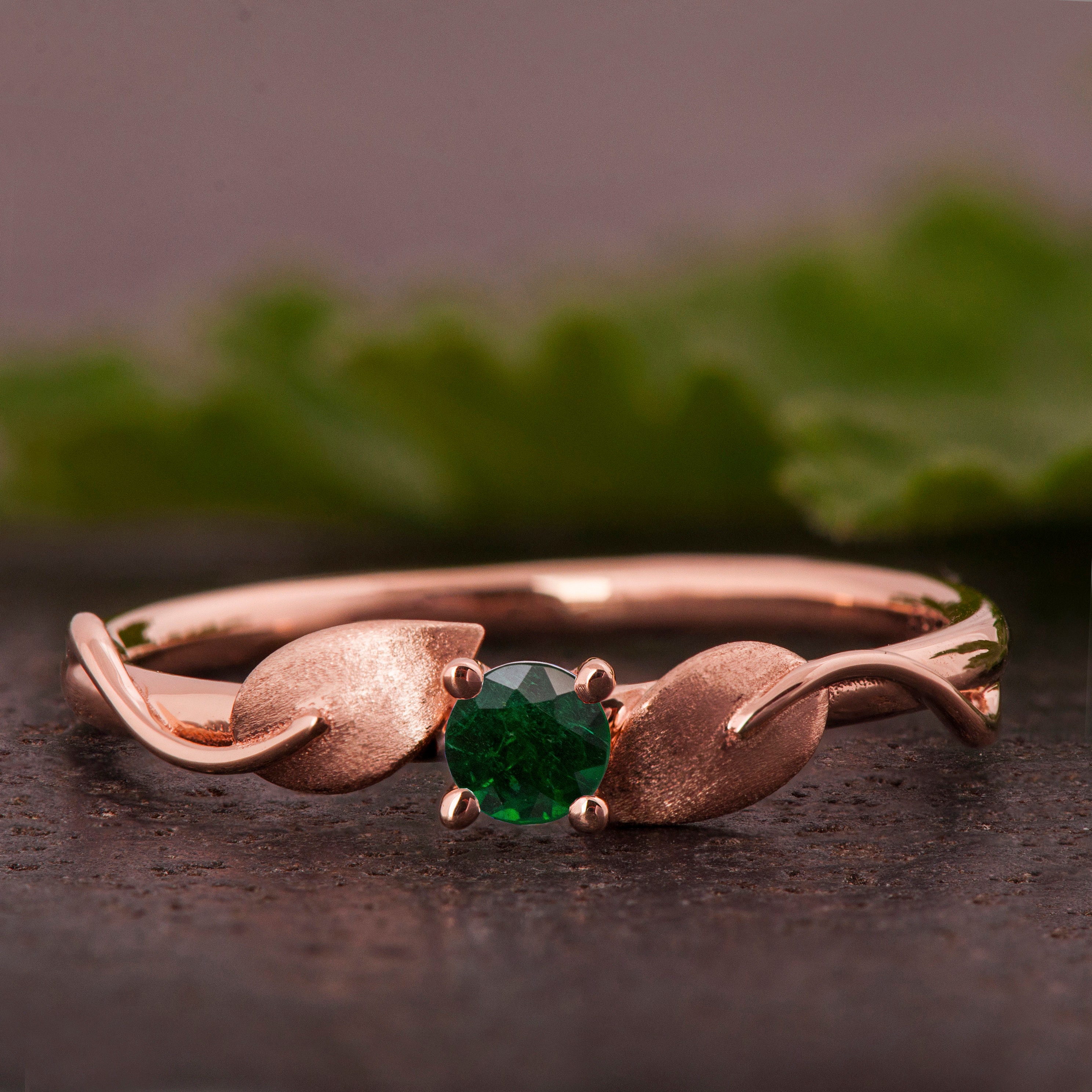 Emerald Ring Leaves Engagement Ring | Etsy