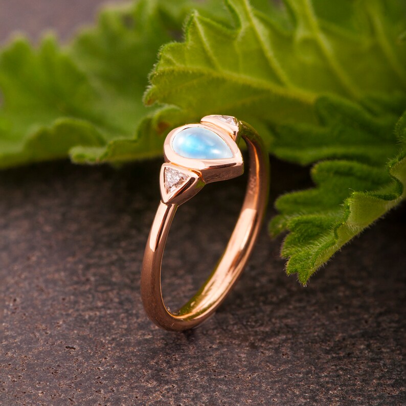 Moonstone Engagement Ring Three Stone Moonstone Ring - Etsy