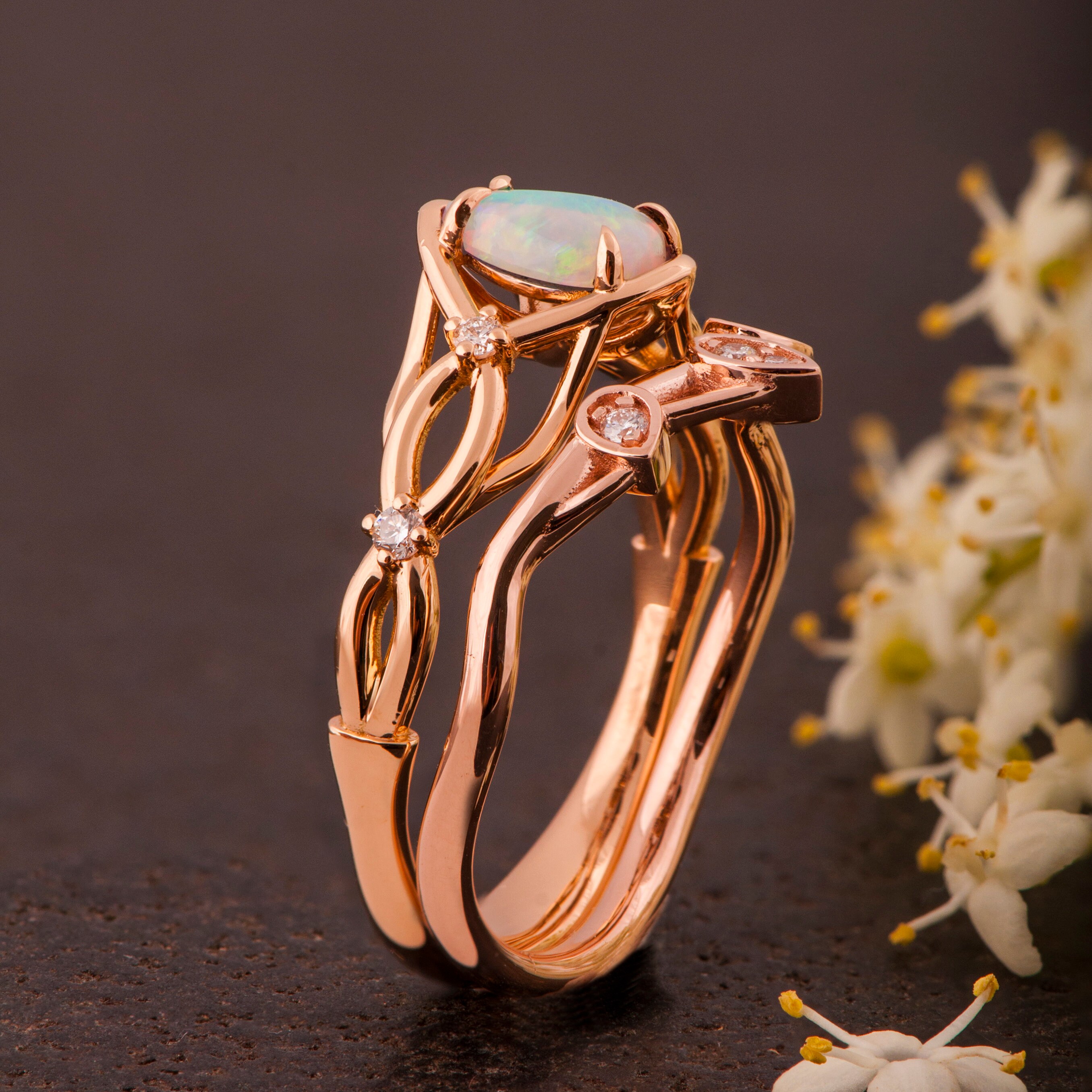 Opal Engagement Ring Opal Bridal Set | Etsy