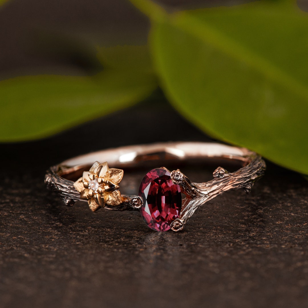 Twig and Flower Oval Ruby Engagement Ring - Etsy