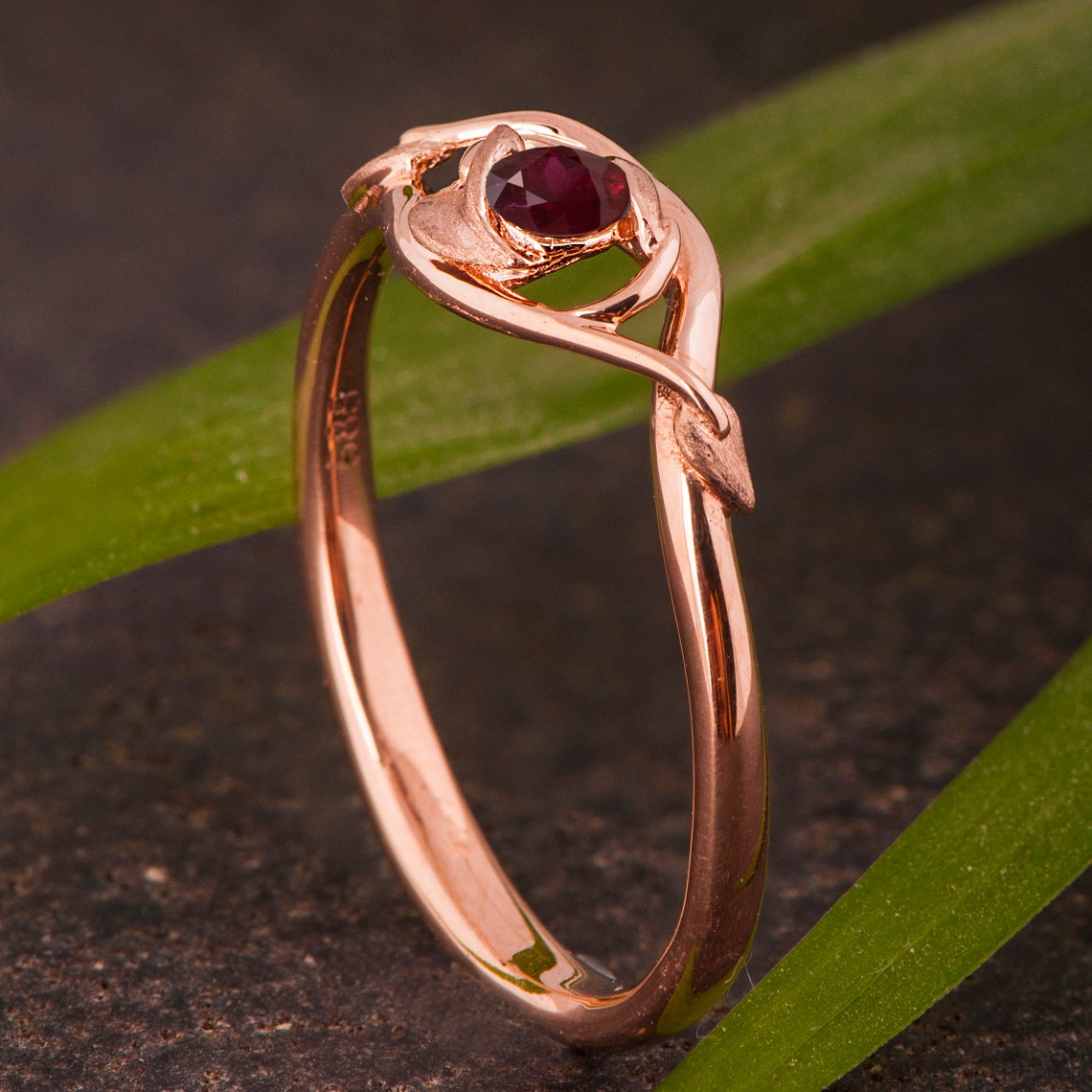Ruby Ring, Leaves Engagement Ring - Etsy