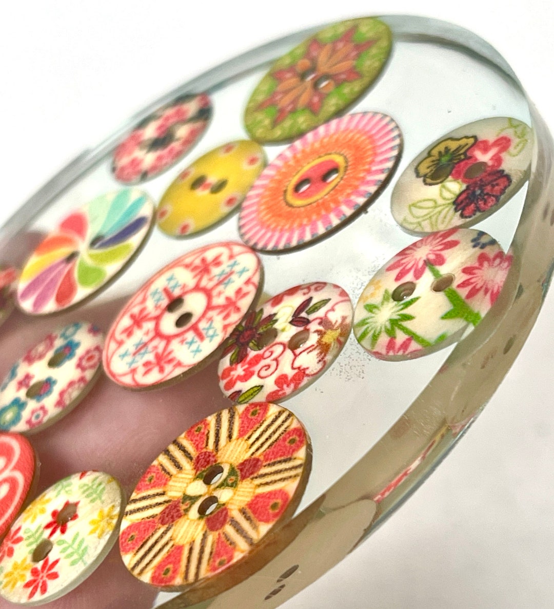 Eco Resin Drinks Coaster * Painted Wooden Buttons * Homewares Hand Made ...