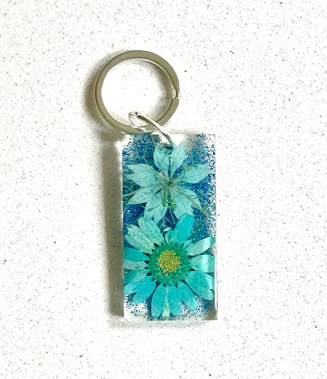 Silver Keyring * Key Fob * Blue Flowers * Handmade Eco Resin * Gift - Etsy