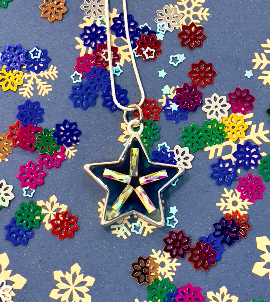 Christmas Star Pendant Necklace * Handmade Jewellery * Eco Resin Silver ...
