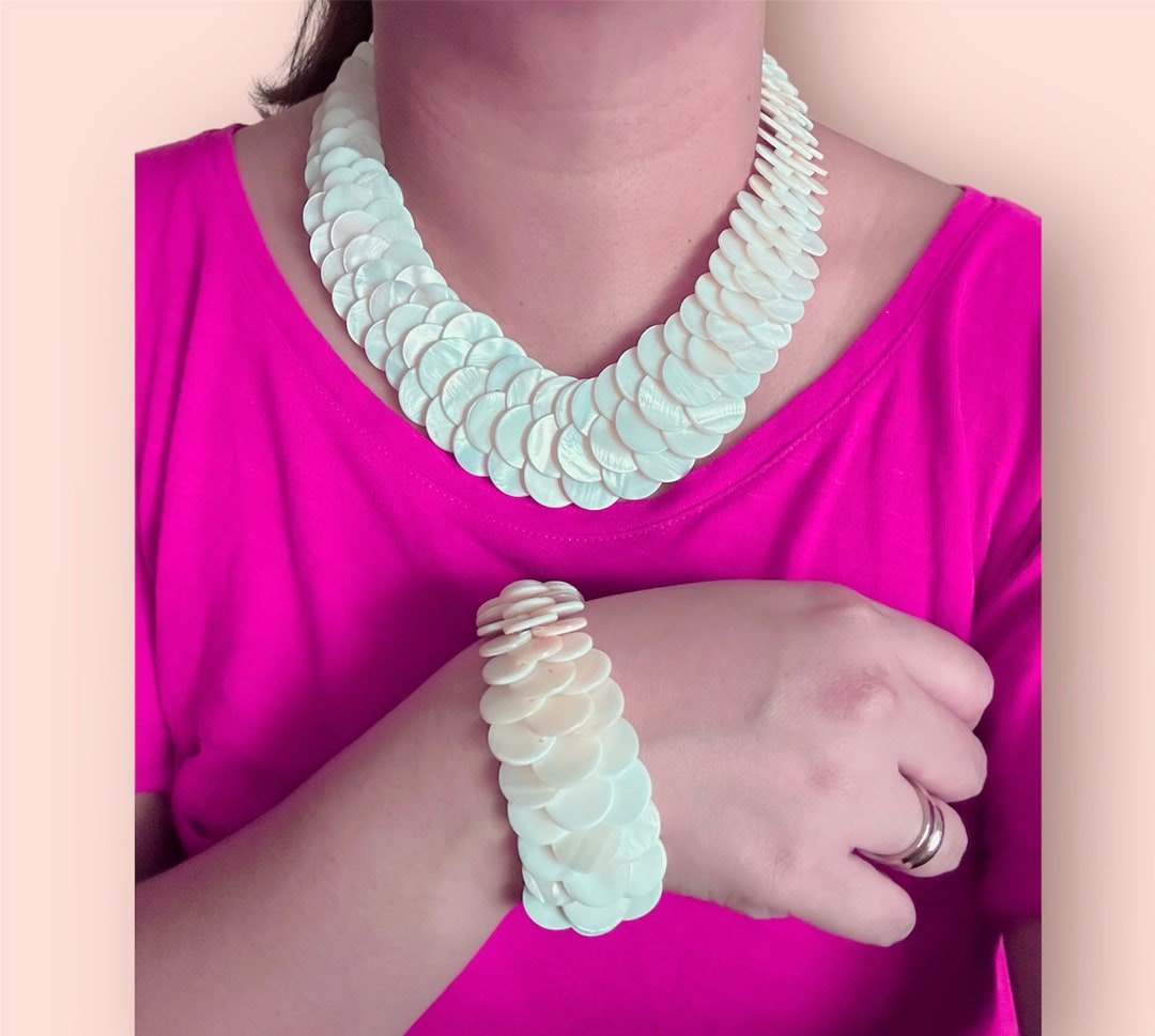 Genuine Mother of Pearl Multi Disc Shell Necklace and Bracelet Set - Etsy
