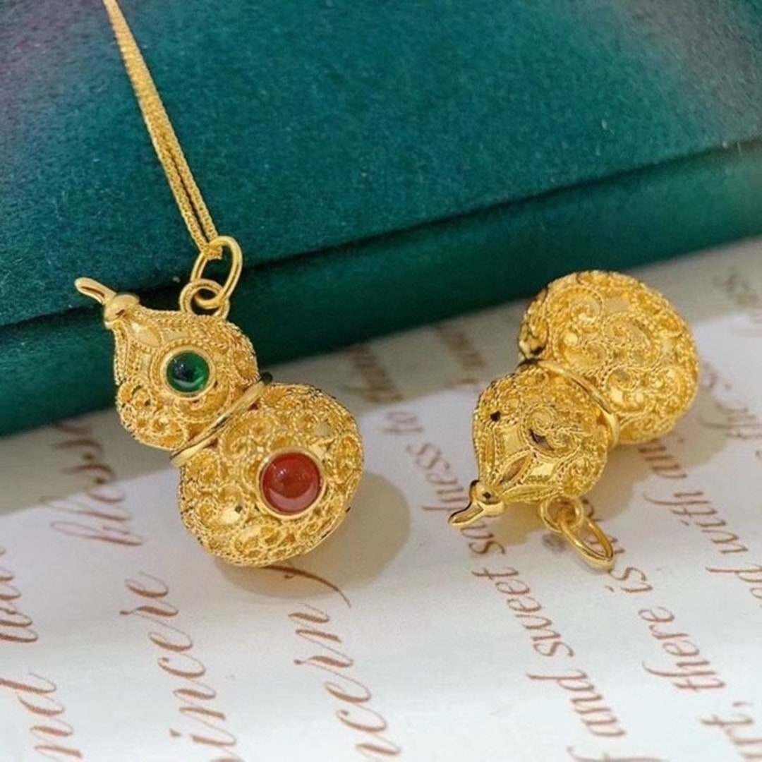 Solid Pure Real Au750 18K Gold Lucky Gourd Charms Colgante Collar ...