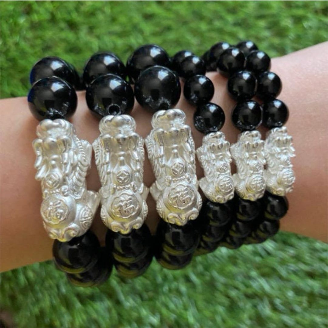 999 Fine Silver Pixiu Bracelet: Natural Gemstone Wealth Amulet - Etsy
