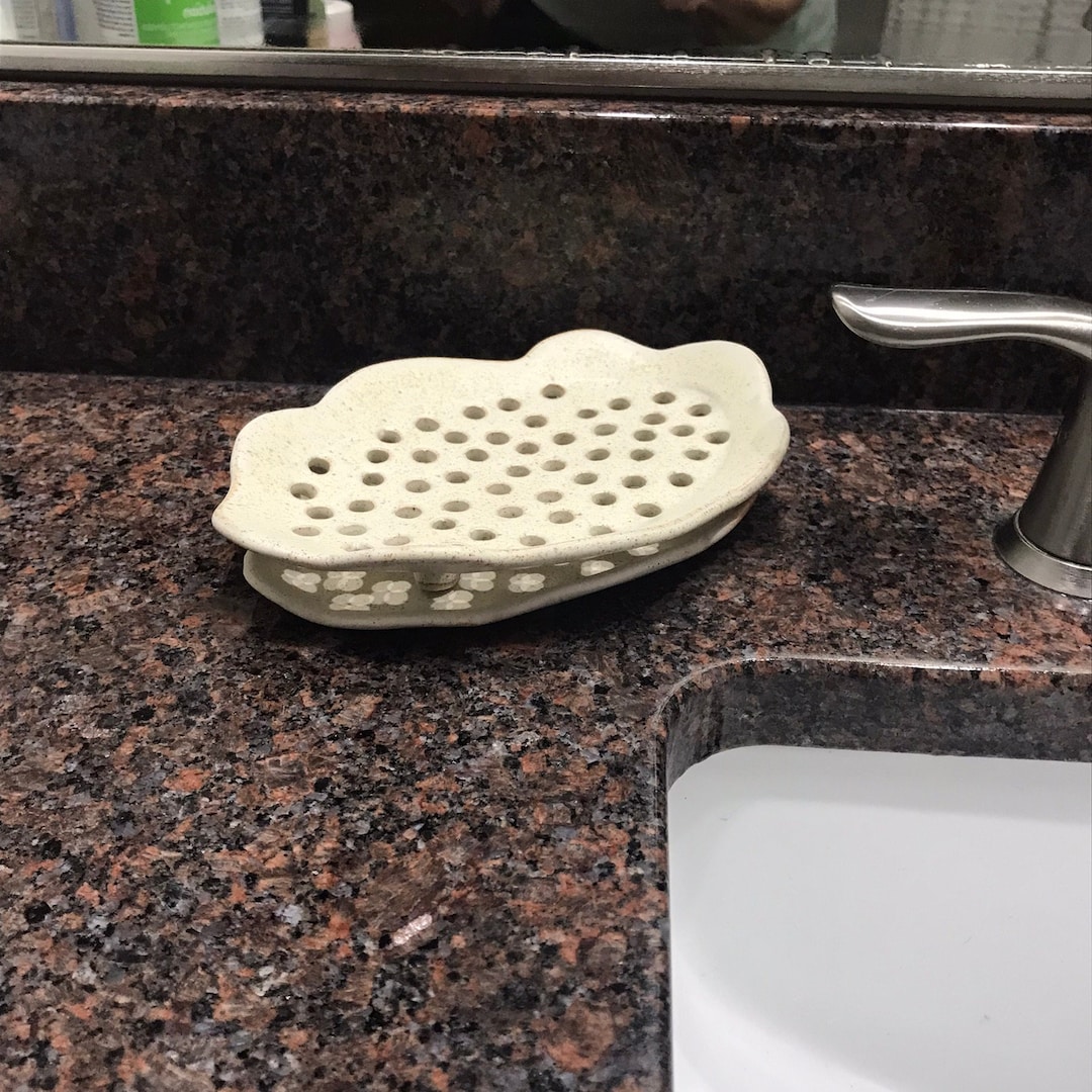 Ceramic Soap Dish and Tray With White Semi Matte Glaze Slightly Tan at ...