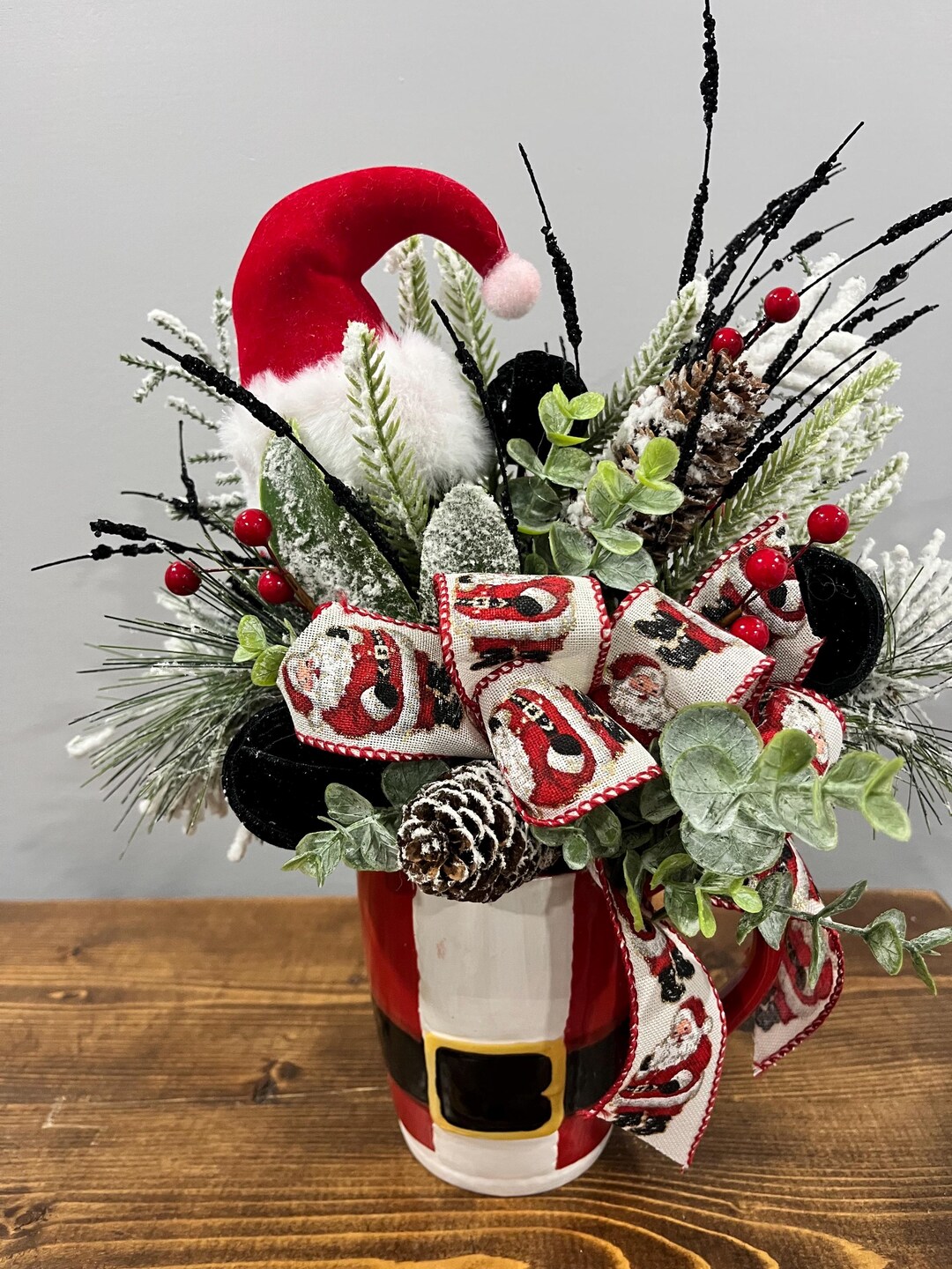 Santa Floral Centerpiece, Office Decor, Christmas Floral, Mug Floral ...