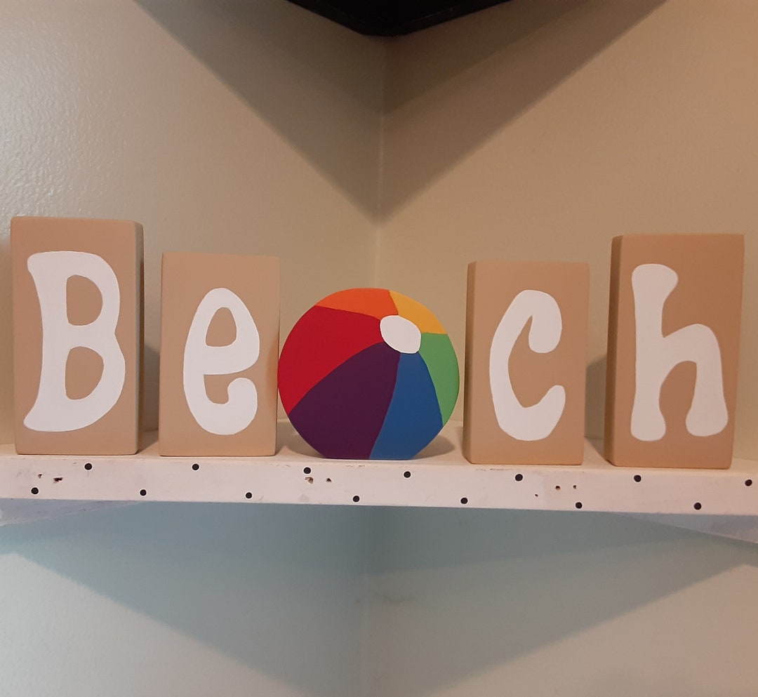 SUMMER BEACH W/beach Ball BLOCKS - Summer Decor, Beach Blocks, Summer ...