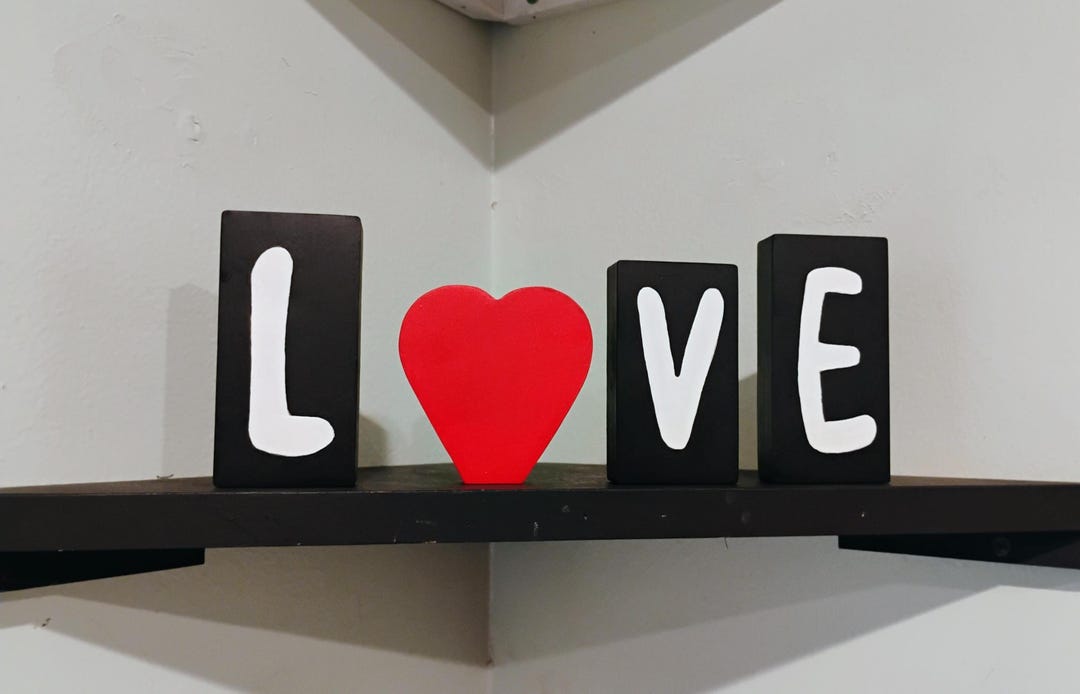 LOVE W/ HEART Wood Blocks - Wood Blocks, Spring Decor, Summer Decor ...