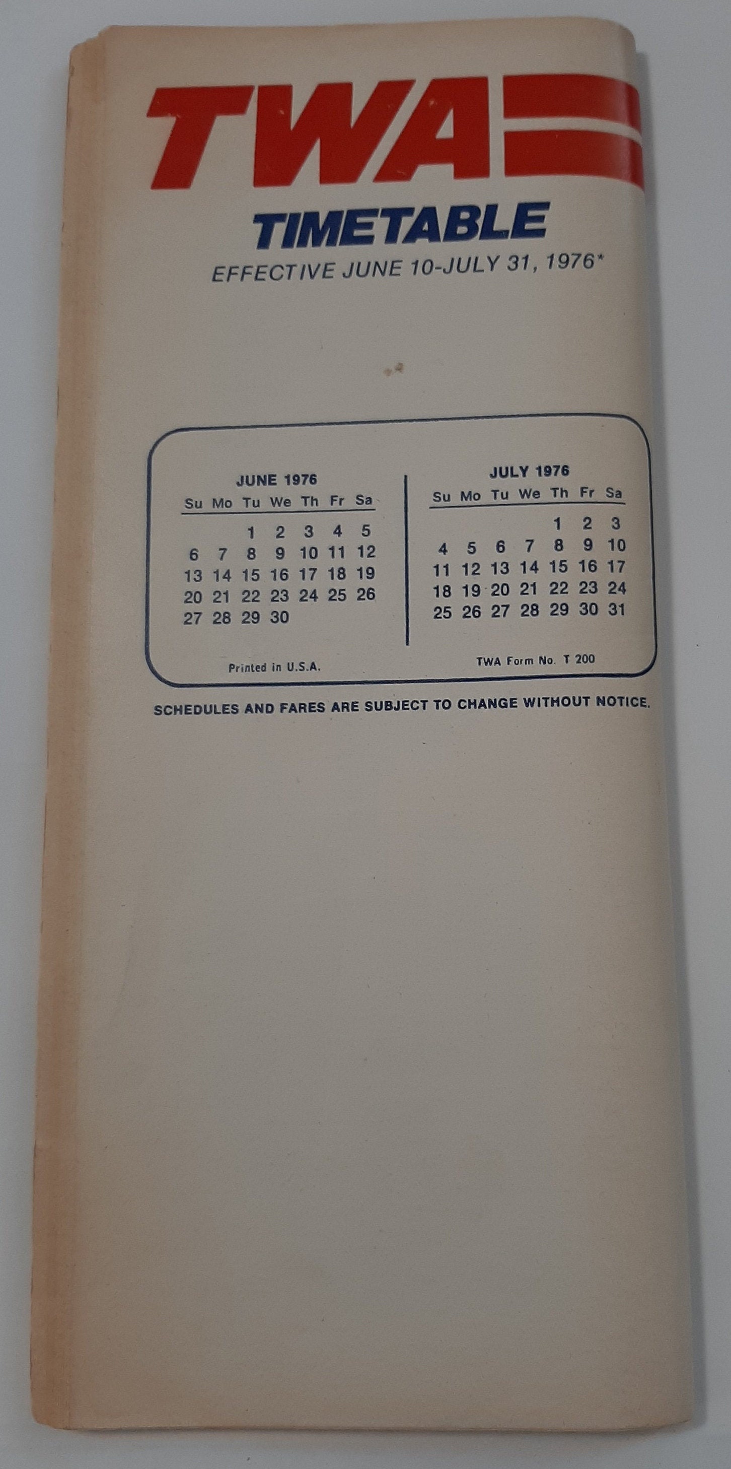 TWA Timetable June 10-Jul 31 1976 Bicentennial USA Golden - Etsy.de