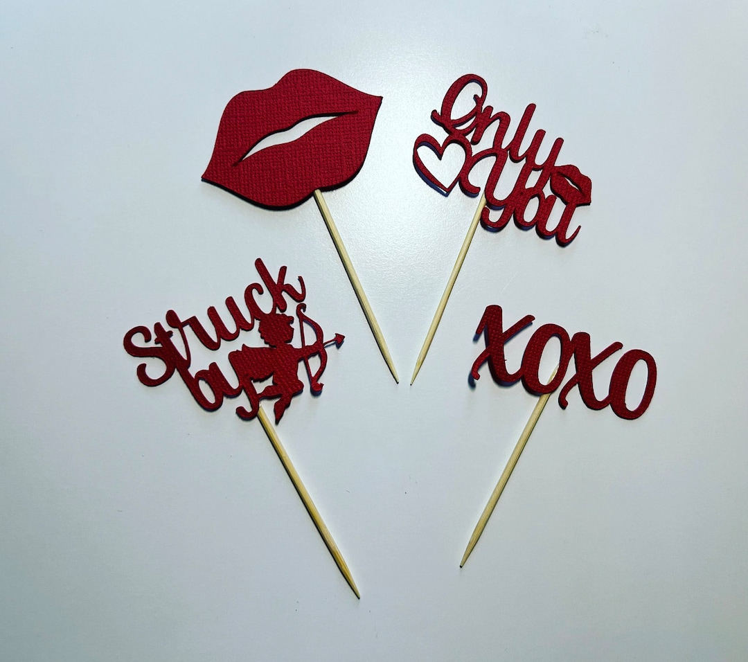 Red Valentine's Day Cupcake Toppers - Etsy