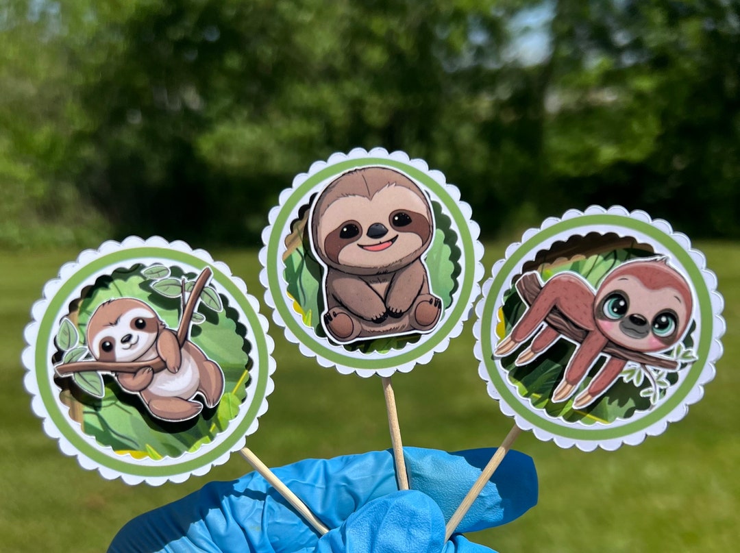 Sloth Cupcake Toppers (3D) - Etsy