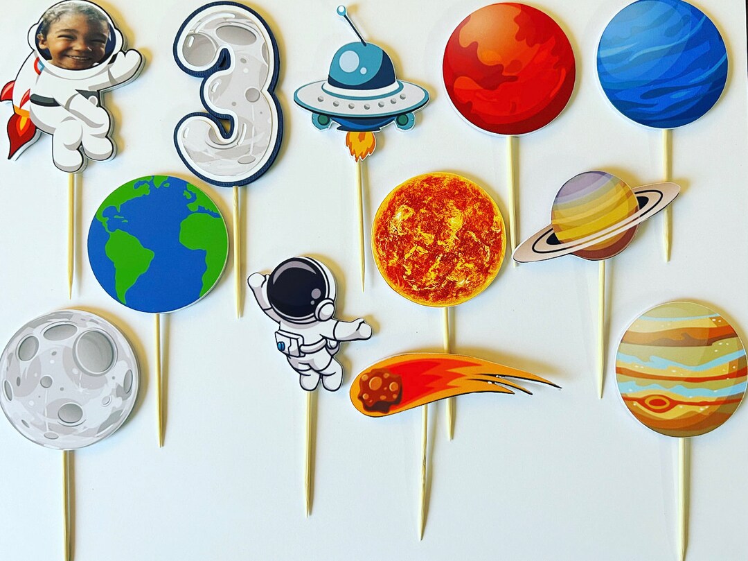 Space Theme Personalized Cupcake Toppers 2D - Etsy