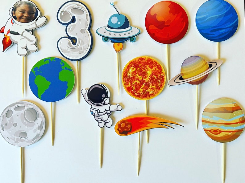 Space Theme Personalized Cupcake Toppers 2D - Etsy