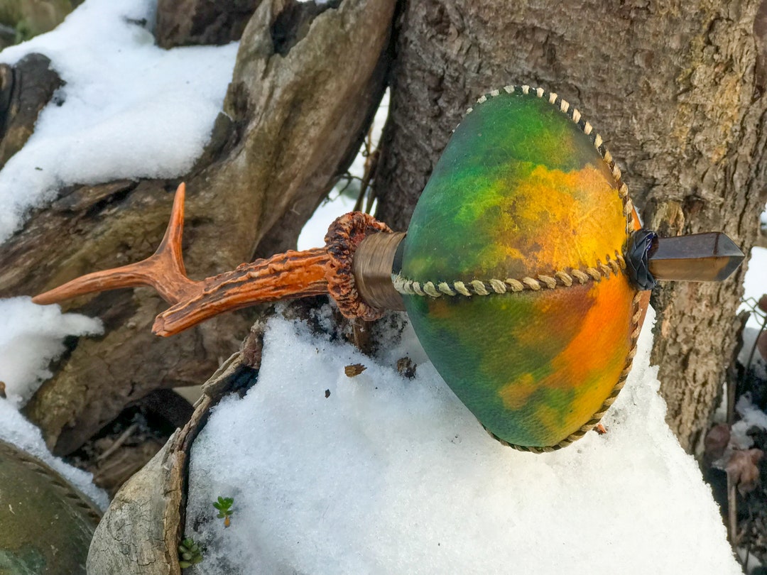 14 Large, Shaman Rattle,shamanic Shaker,deer Antler, Goat Skin,ancient ...