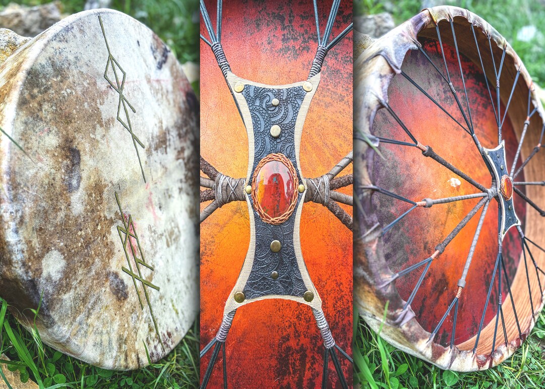 26 Sun & Moon Shaman Drum, Shamans Drum,bloodstone, Goat Hide, Red Oak ...