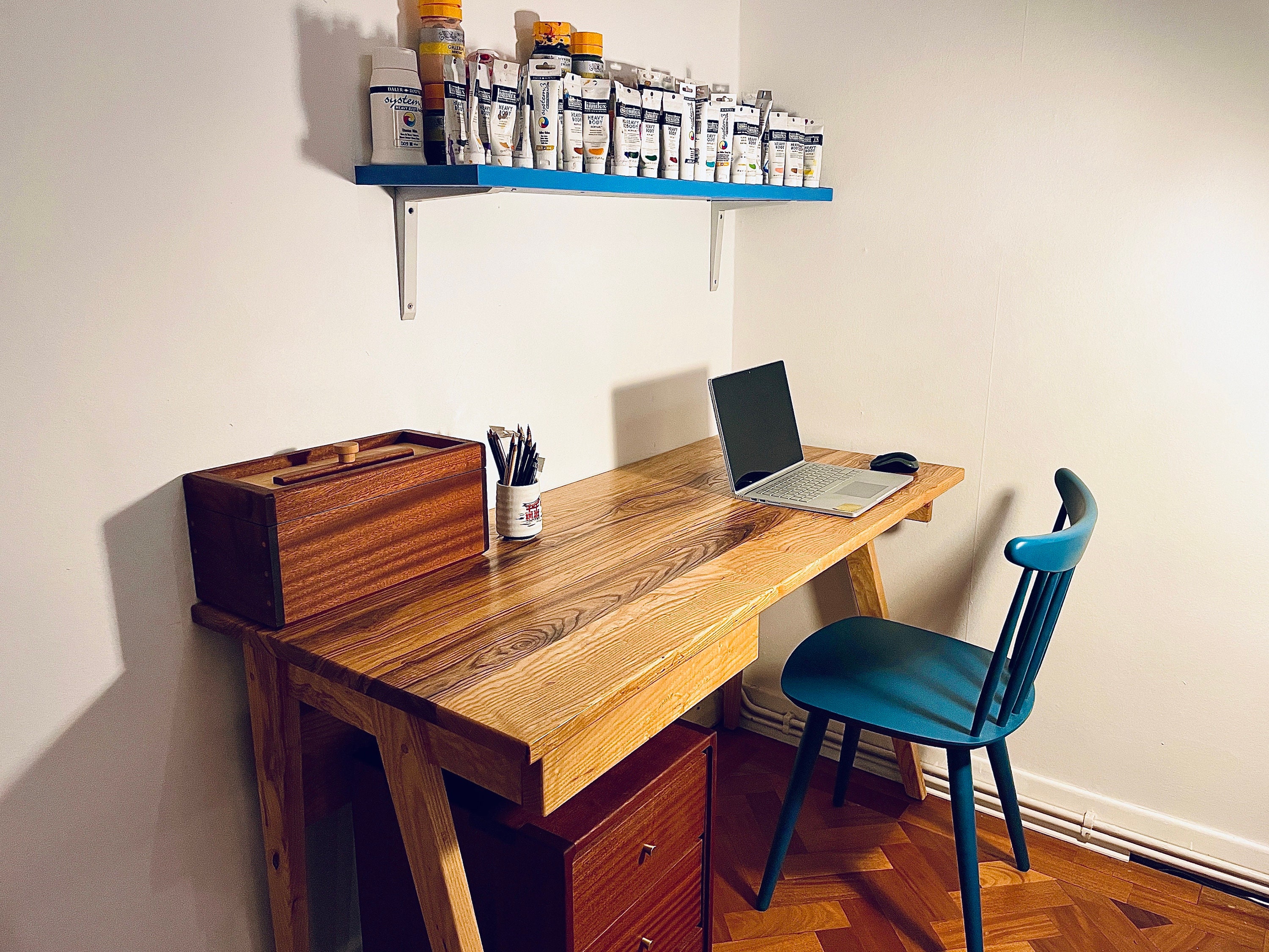Wooden Desk With Slanted Legs and Drawer - Customisable - Etsy UK