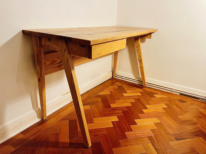 Wooden Desk With Slanted Legs and Drawer - Customisable - Etsy UK