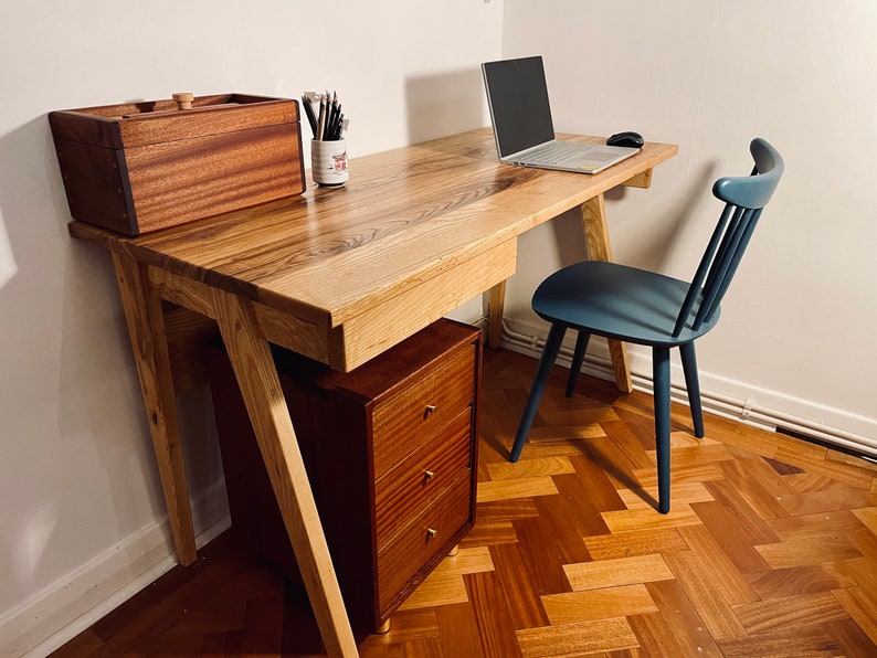 Wooden Desk With Slanted Legs and Drawer - Customisable - Etsy UK