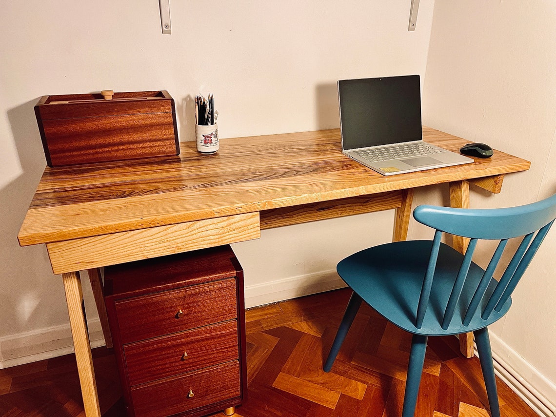 Wooden Desk With Slanted Legs and Drawer - Customisable - Etsy UK
