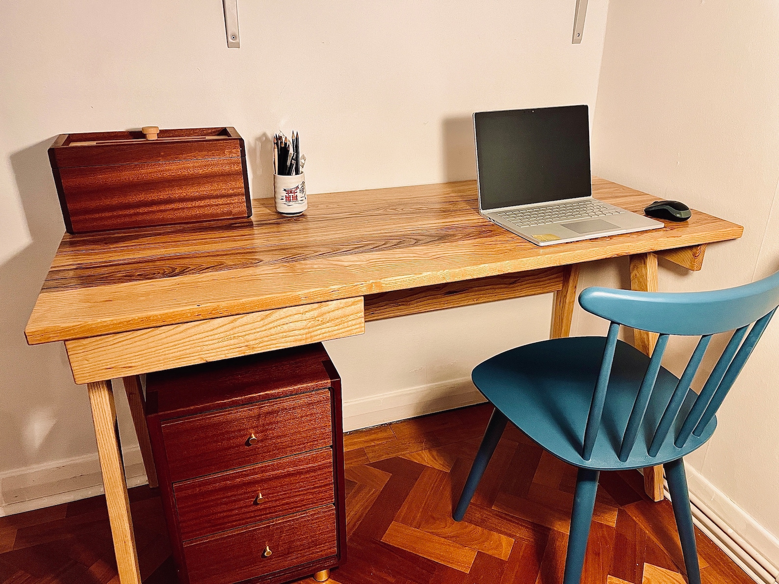 Wooden Desk With Slanted Legs and Drawer - Customisable - Etsy UK
