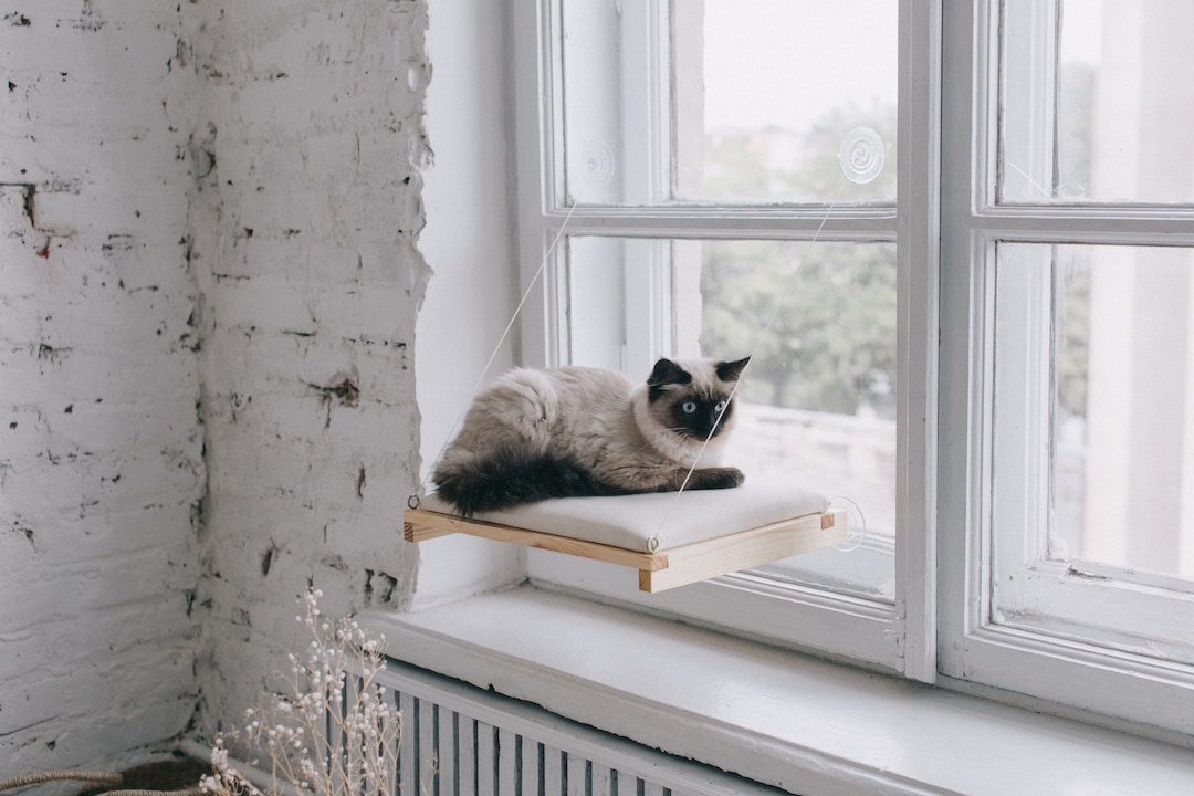 Wood Cat Window Perch Bed With Cotton Replacement Cover, Cat Furniture ...