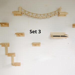 Recycled Wood Cat Wall Furniture shelves Set, Cat Jungle Gym Climbing ...