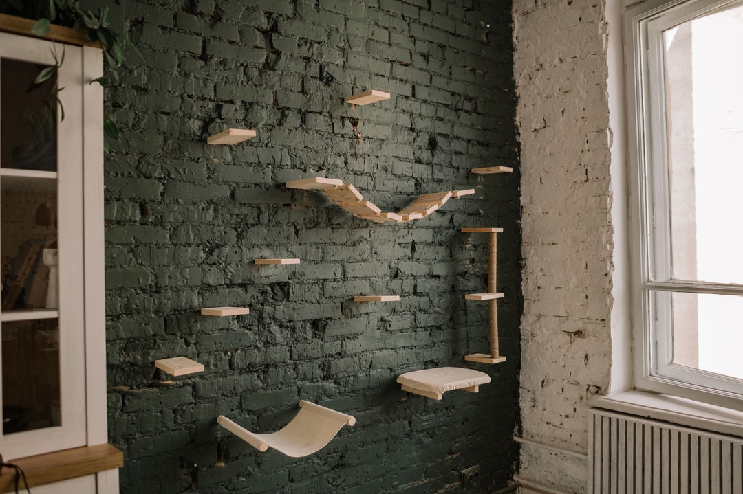 Floating Cat Wall Furniture Post, Modern Climbing Shelves Set Made From ...