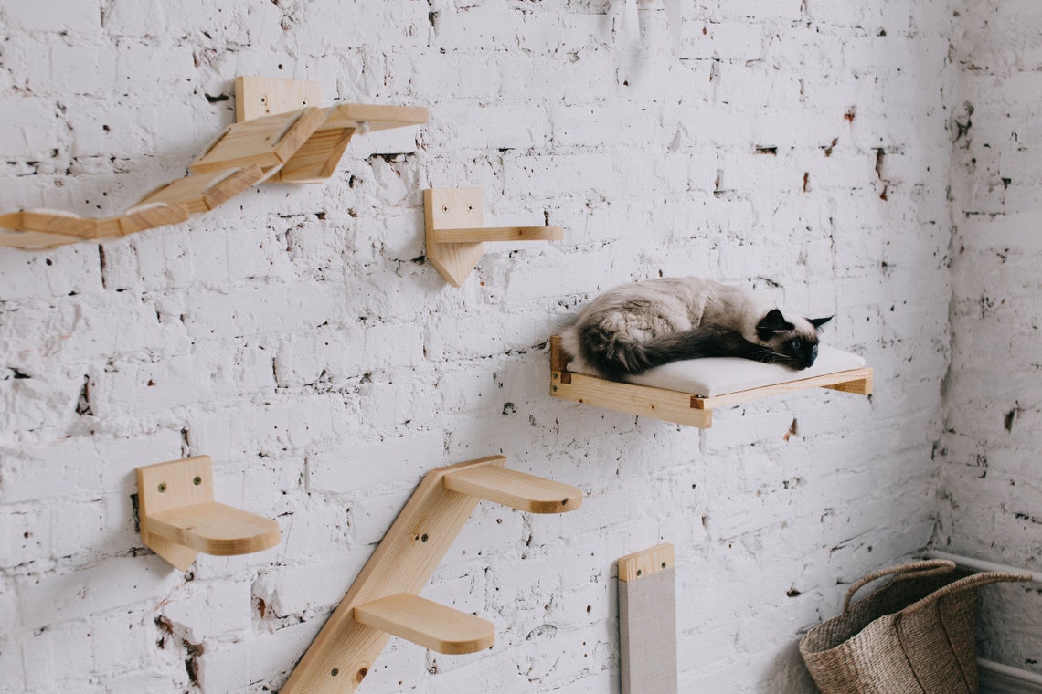 Pine Wood Cat Wall Ladder Steps With Carpet or Sisal Rope Pet - Etsy