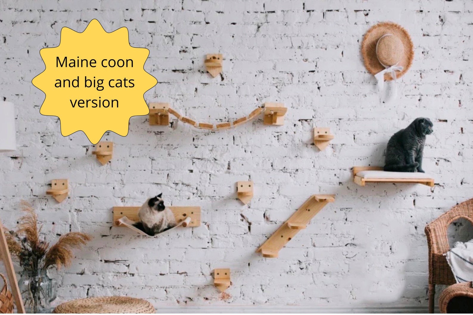 Maine Coon Pine Wood Big Cat Wall Post furniture Shelves - Etsy