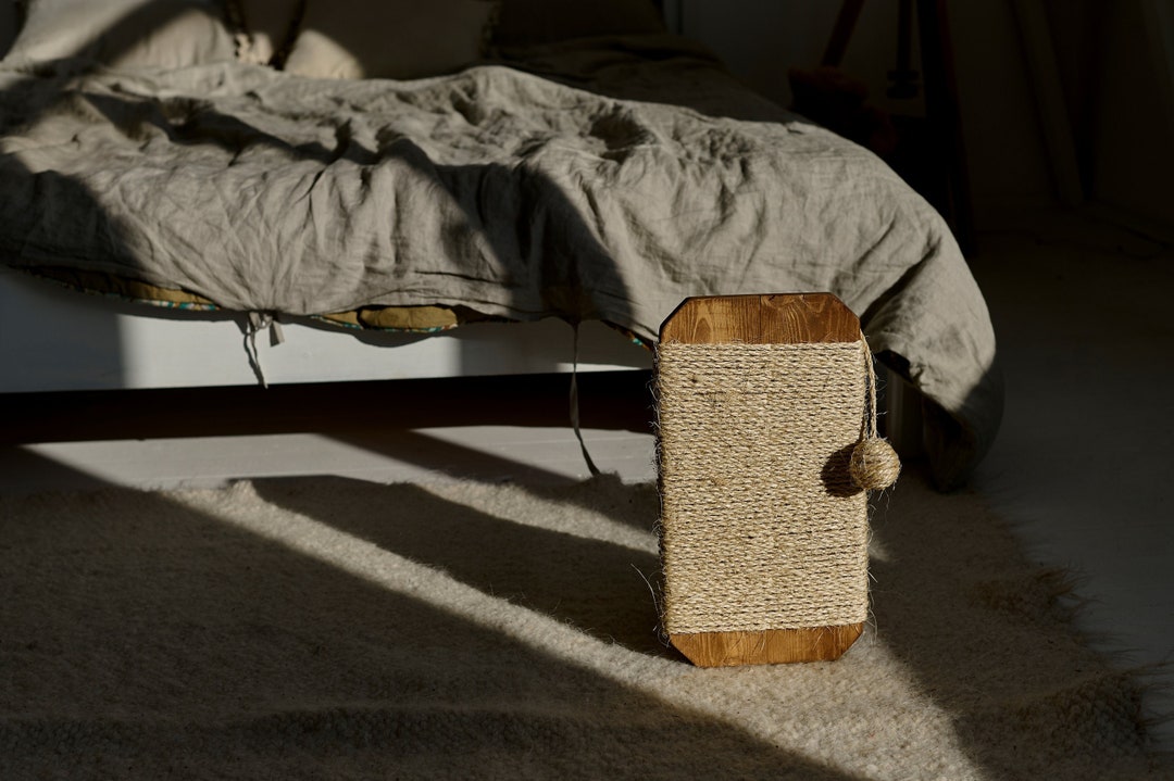 Modern Wood Cat Scratcher With Interactive Toy Ball, Sisal Rope Floor ...