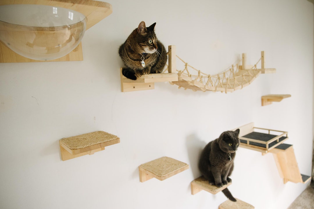 Recycled Wood Cat Wall Furniture (shelves Set), Cat Jungle Gym Climbing ...