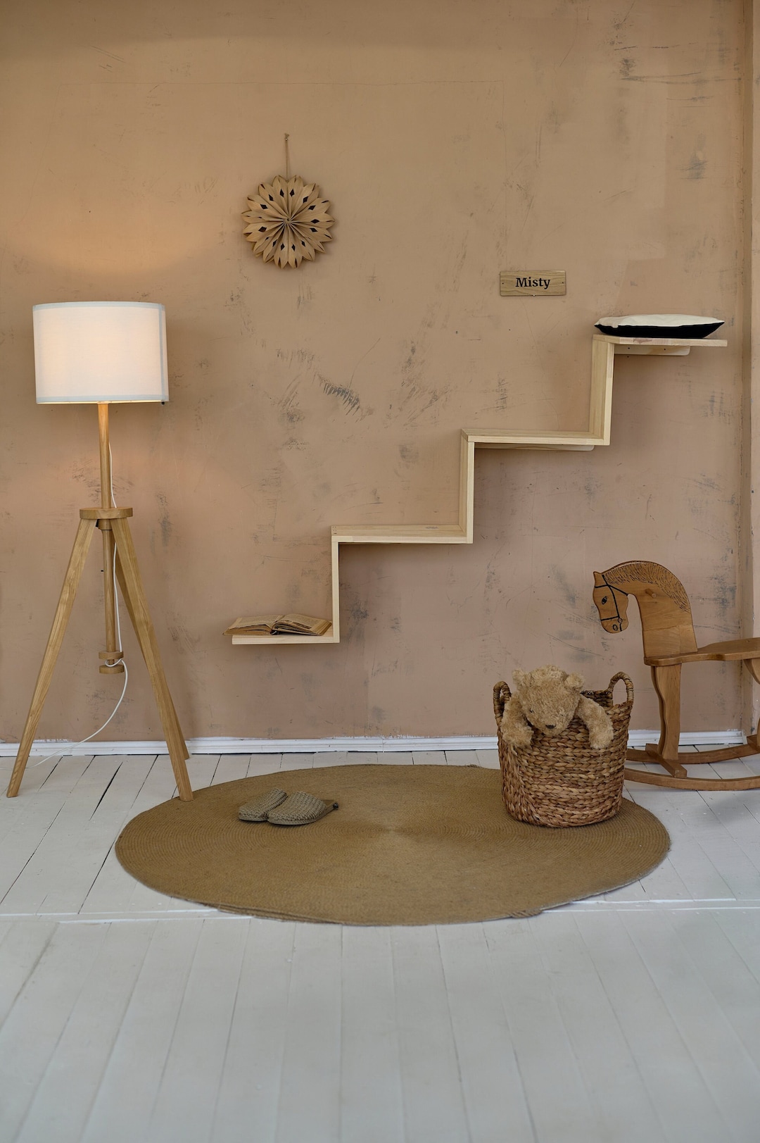 Recycled Wood Floating Cat Wall Ladder, Cat Steps Shelves, Cat Stairs ...