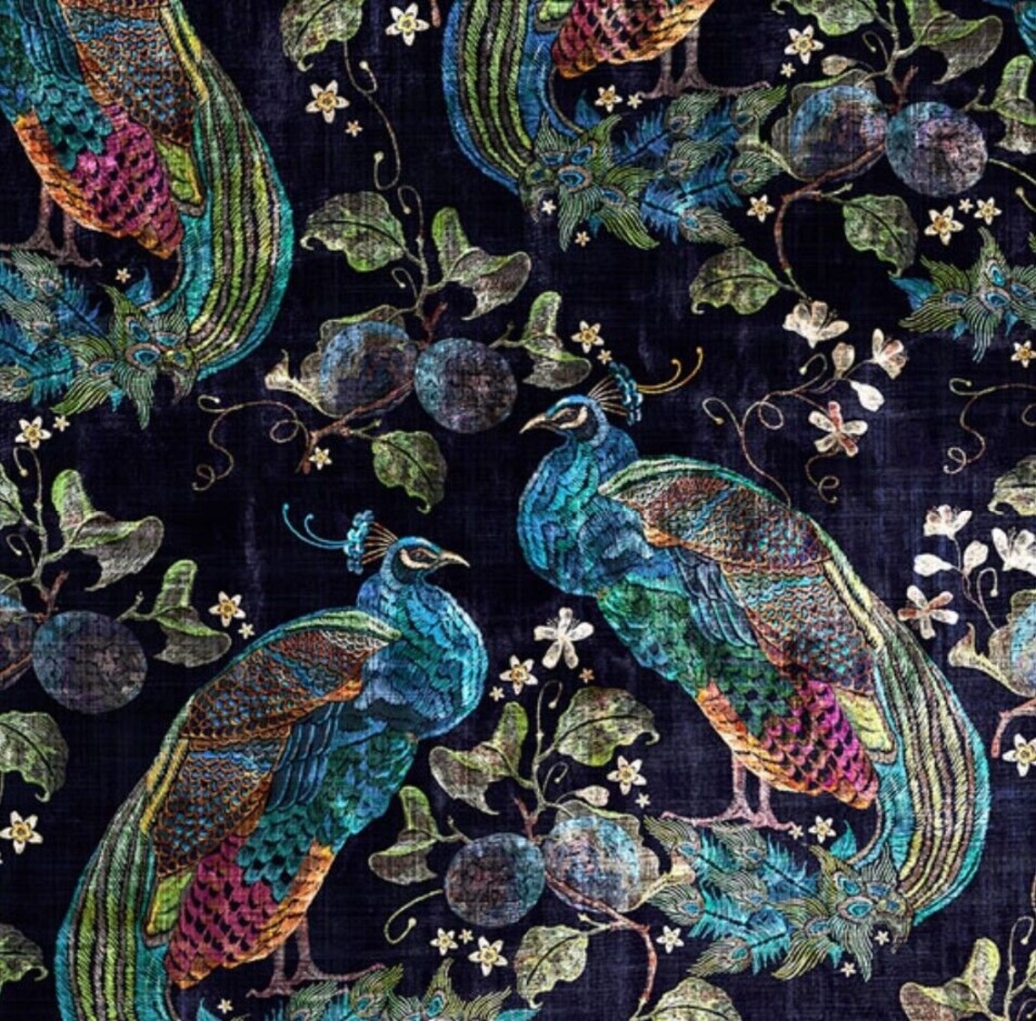 Art of the Loom Peacock Navy/cranberry/green Curtain - Etsy