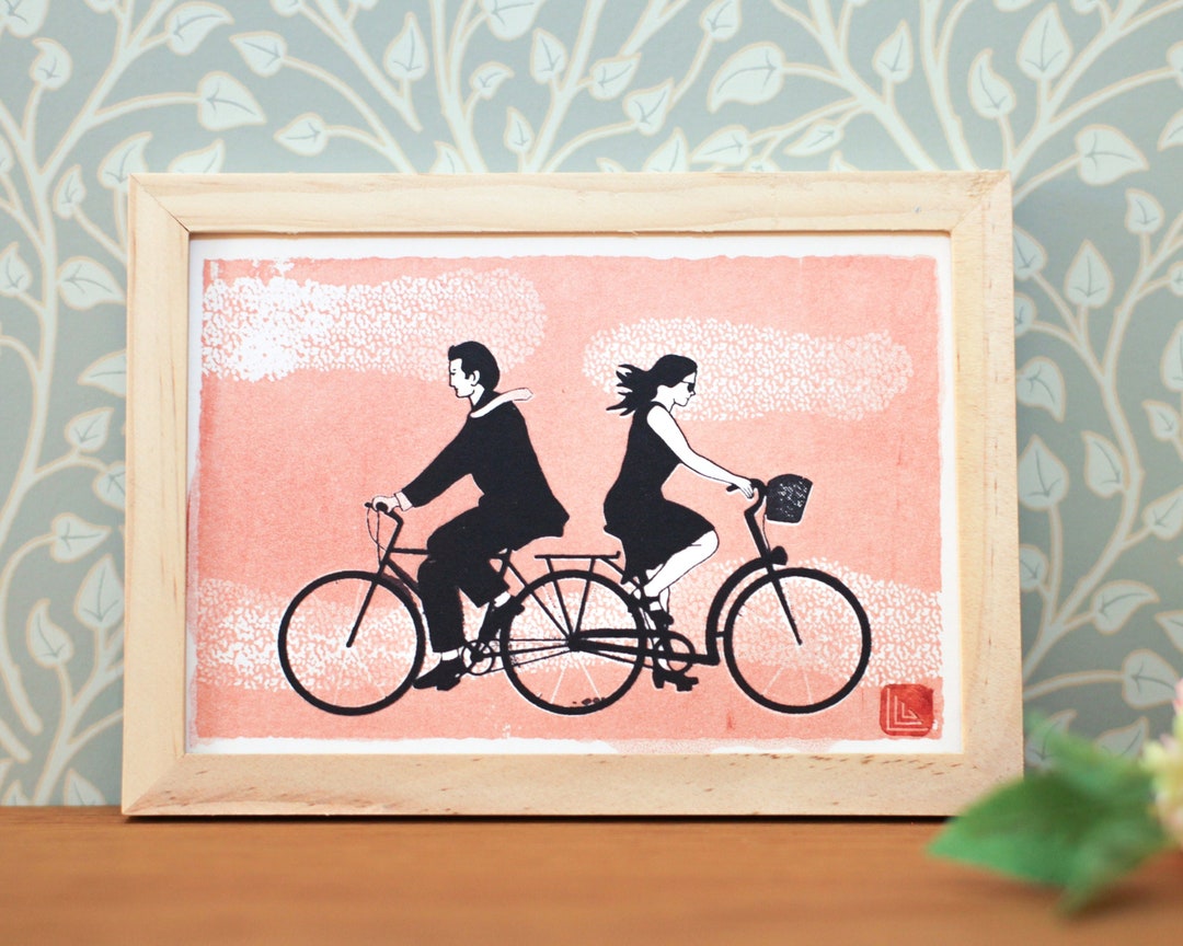 Vélo 10x15cm-a6 Linocut Original Fine Art Print Wall Decor Linoprint ...