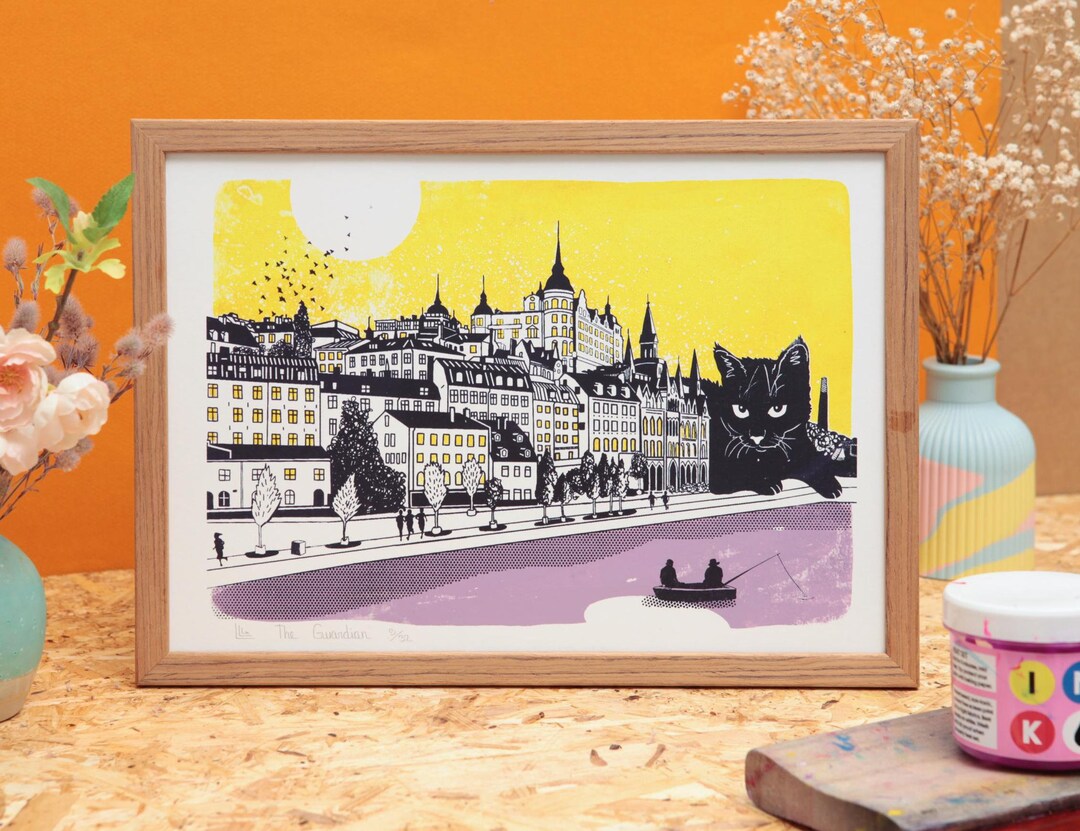 Silkscreen Cat Art Print - Stockholm Illustration, Scandinavian Decor ...